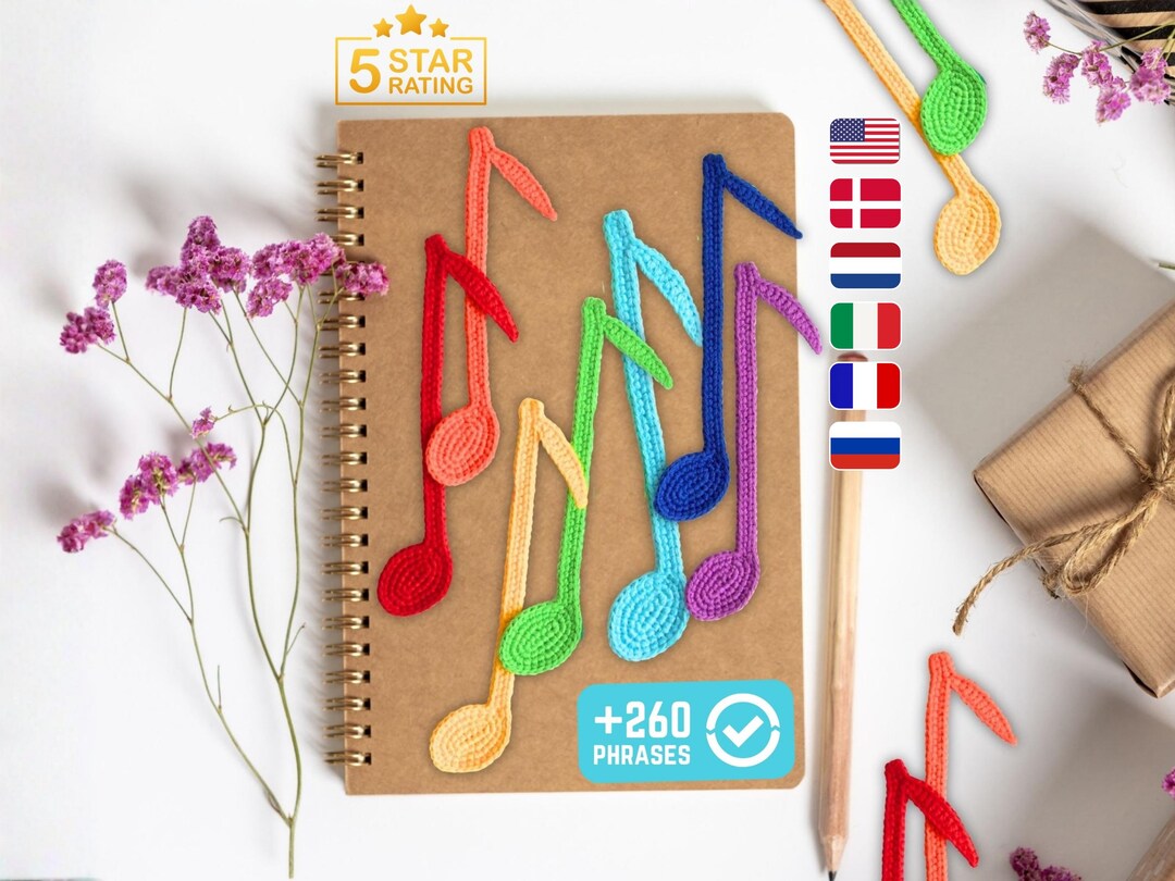 Music Notes Crochet Pattern – Easy Beginner Applique Bookmark (PDF ...