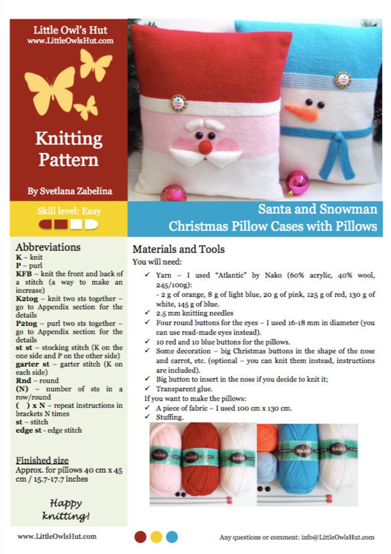 176 Knitting Pattern - Santa and Snowman Christmas Pillow Cases With ...