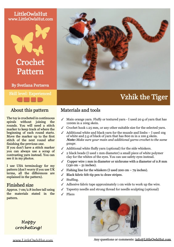 304 Crochet Pattern Vzhik the Tiger Soft Toy PDF File by - Etsy UK