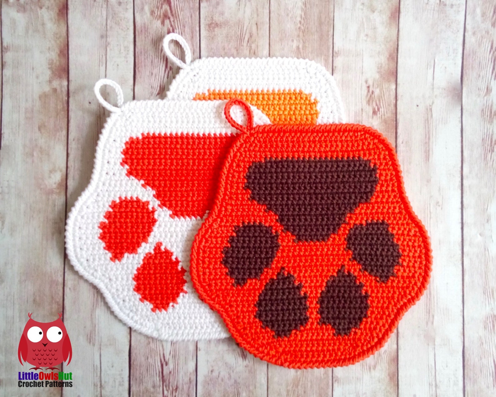 2 Crochet Patterns - Dog and Paw Decor or Potholders - Amigurumi ...