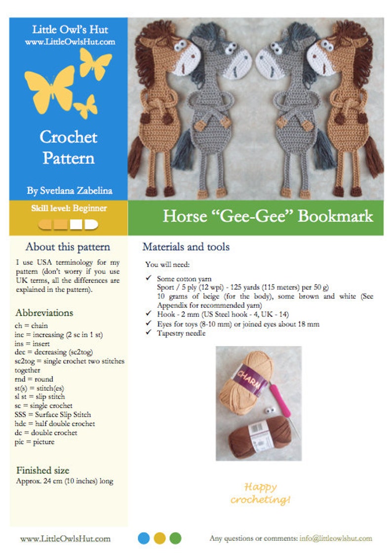 025 Crochet Pattern Horse Ge-ge Applique Bookmark or Decor - Etsy