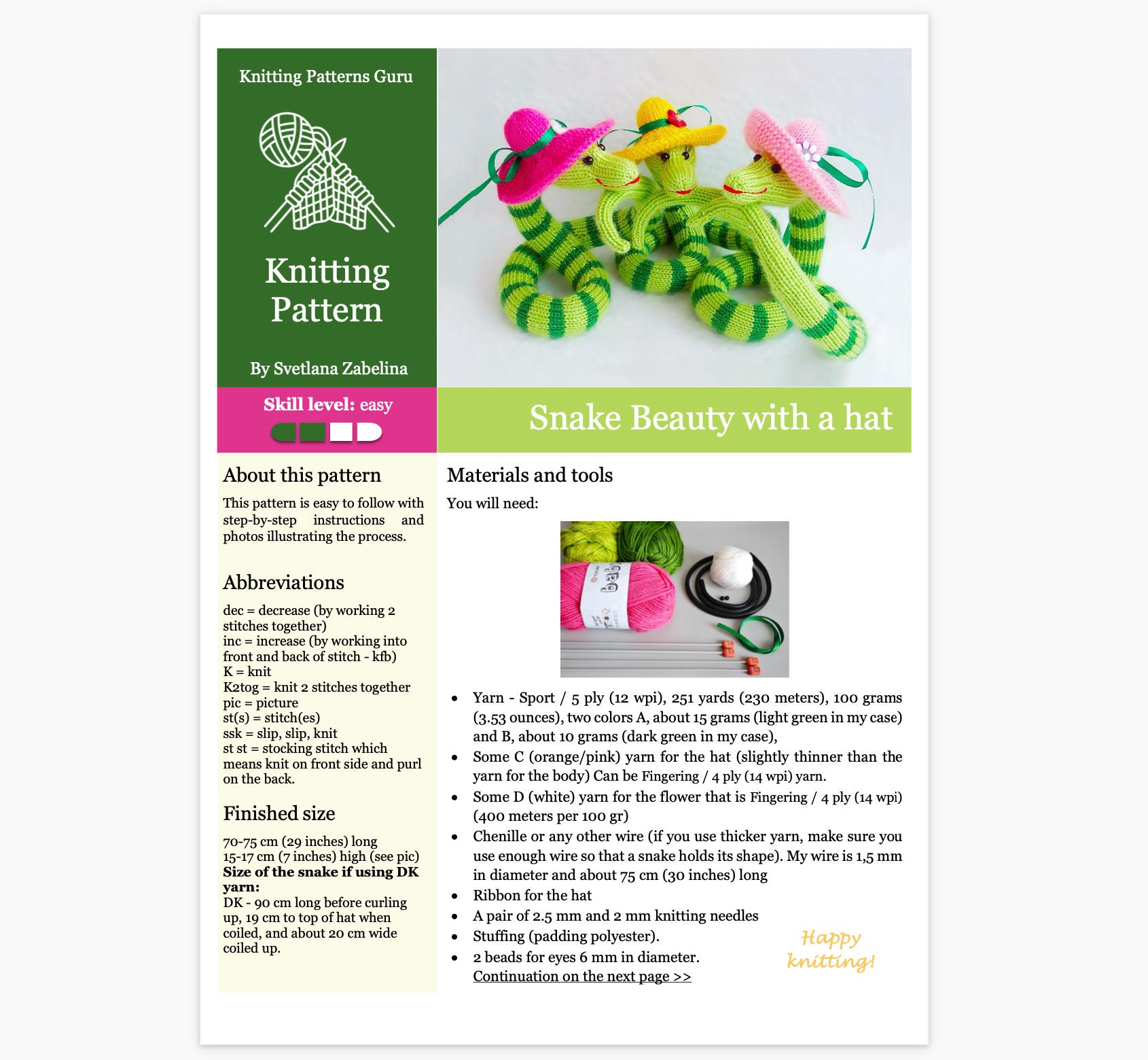 008 Knitting Pattern - Snake Boa Beauty - Amigurumi PDF File by ...