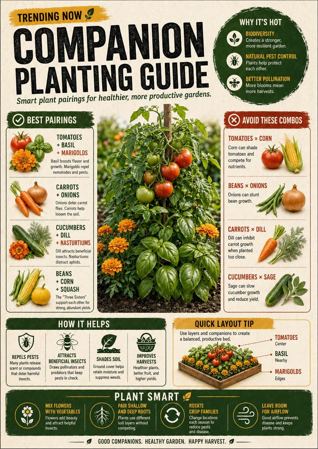Companion Planting Guide Printable | Vegetable Garden Chart, Raised Bed ...