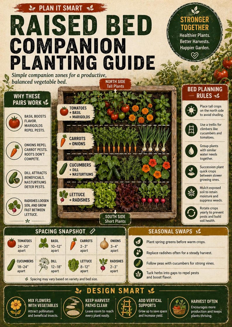 Raised Bed Companion Planting Guide Printable | Vegetable Garden Chart ...