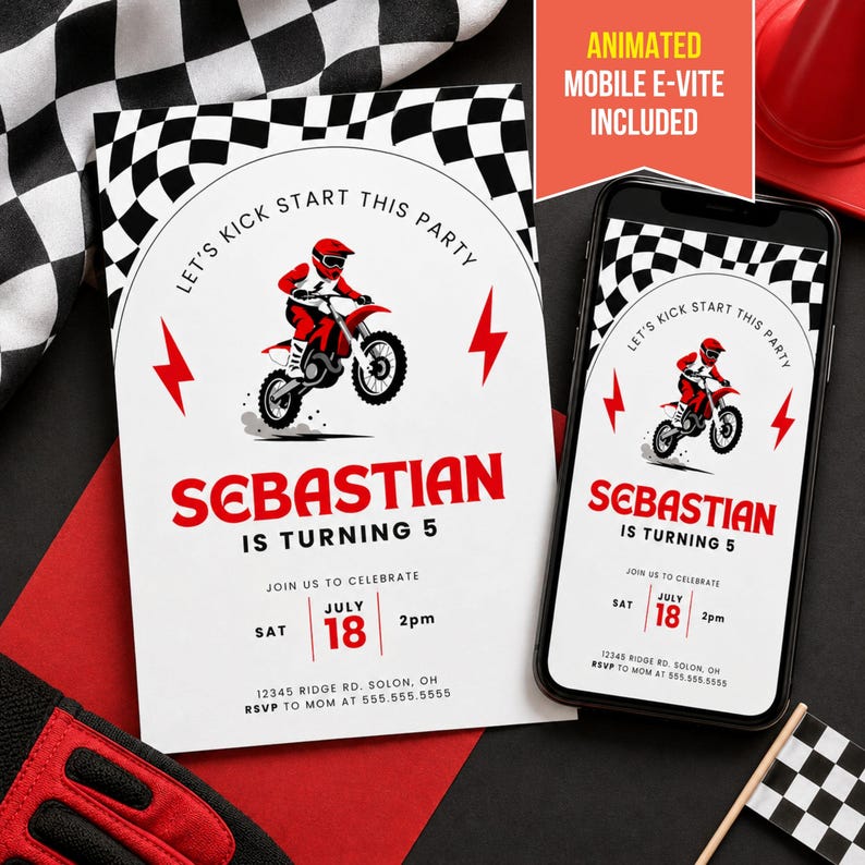 Dirt Bike Birthday Invitation, Animated Mobile Evite, Motocross ...