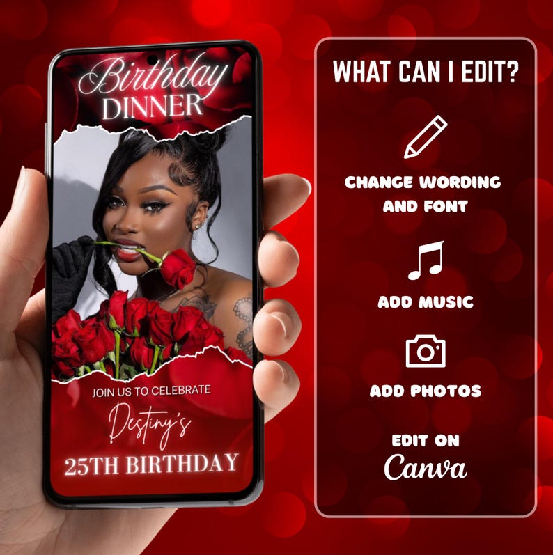Red Birthday Dinner Digital Video Invitation, Animated Birthday Party ...
