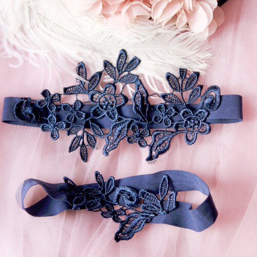 Navy Blue Bridal Garter Wedding Garter Bride Garter Lace - Etsy