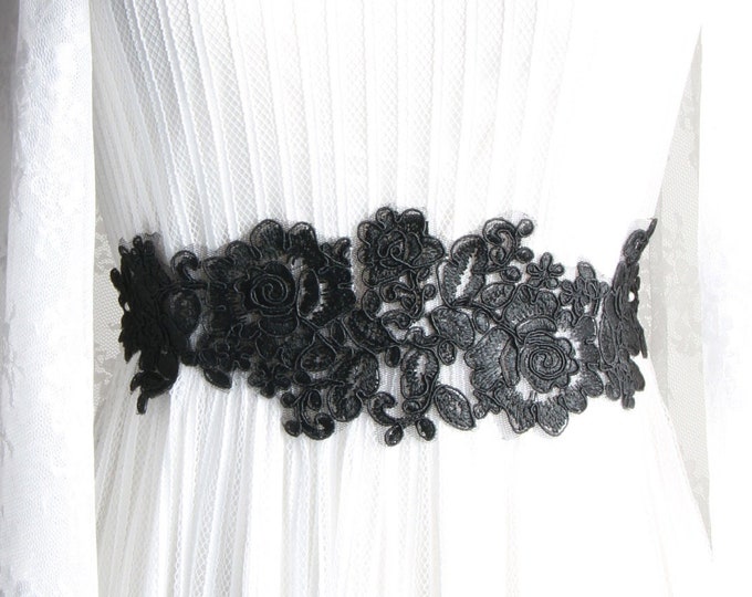 Black Belt Bridal Sash Belt Wedding Dress Sash Belts Floral Lace Sash ...