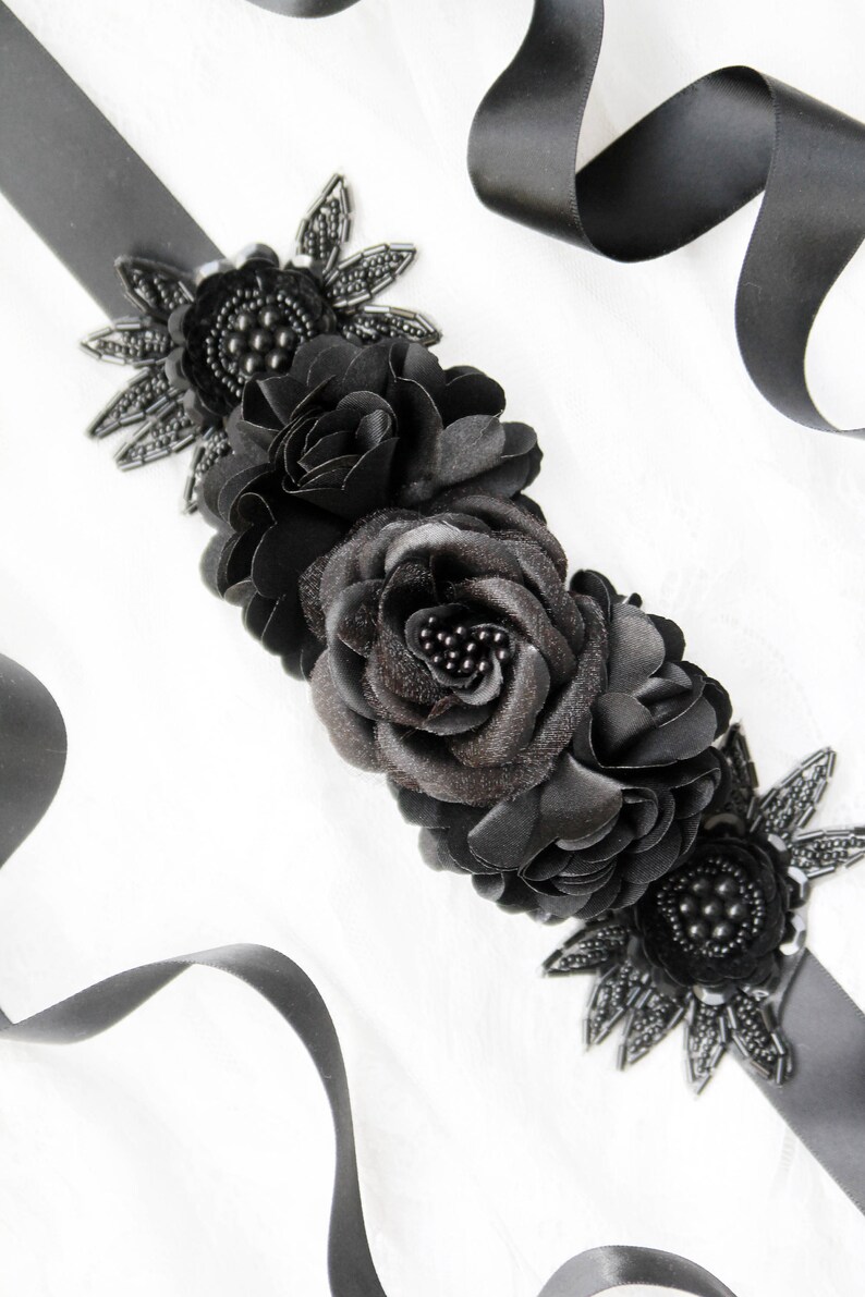 Black Bridal Sash Belt Wedding Dress Belts Sashes Floral - Etsy