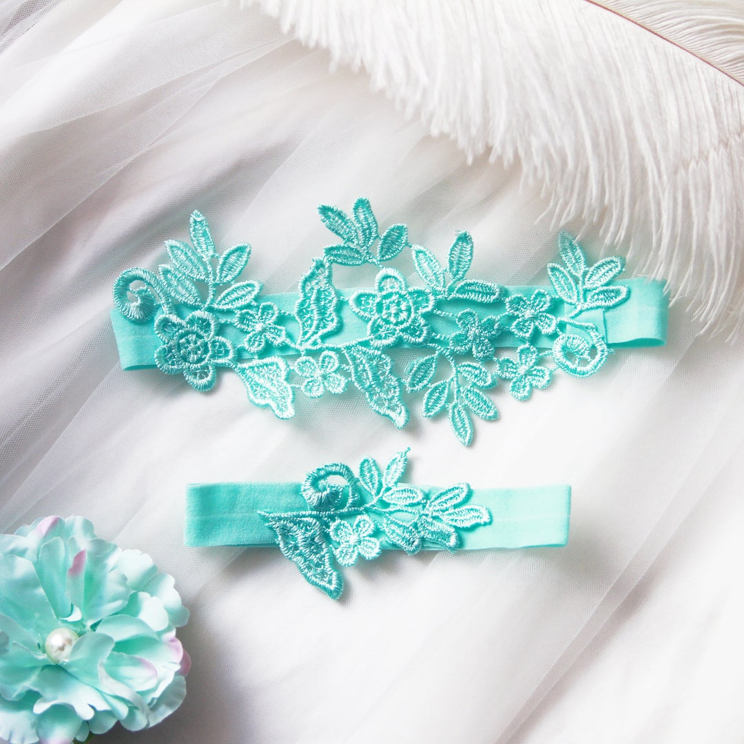 Wedding Garter Set Bridal Garter Belt - Aqua Blue Garter Belt - Rustic ...