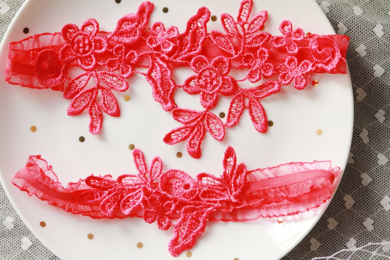 Wedding Garter Set Bridal Garter Set Hot Pink Garter Set | Etsy