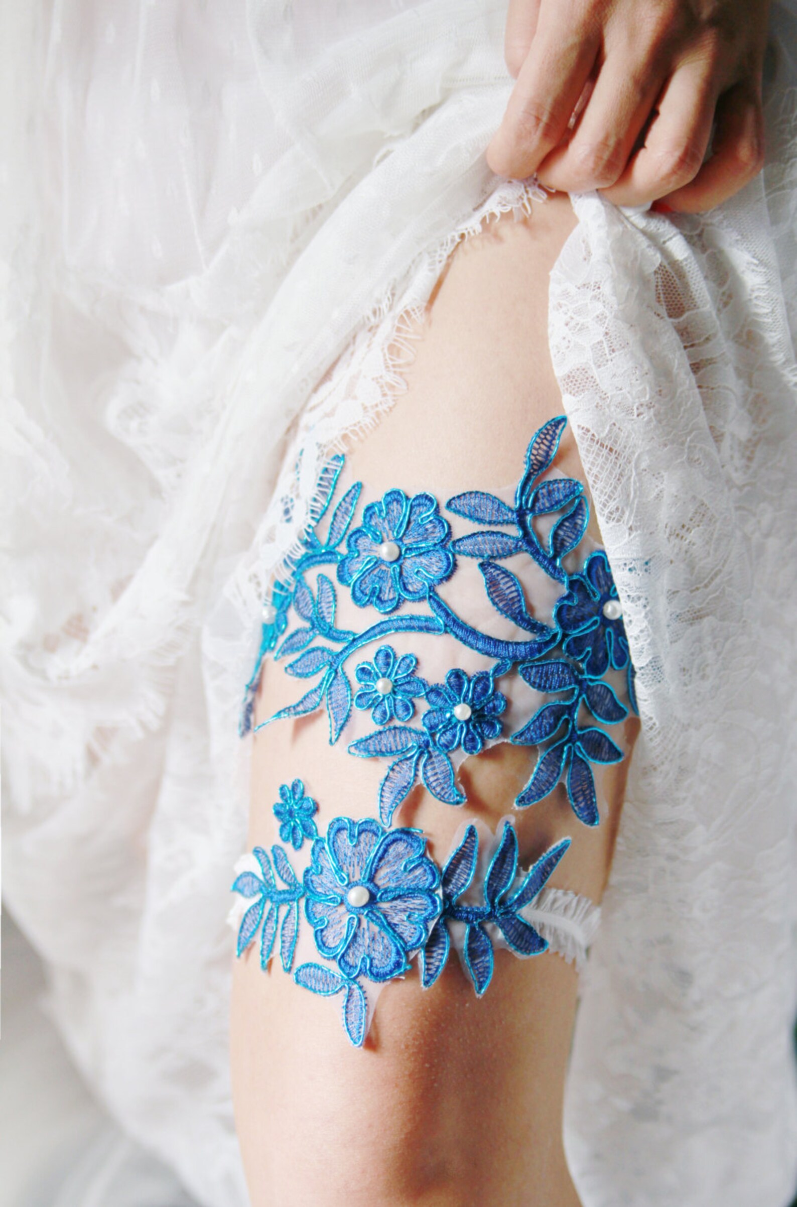 Wedding Garter Set Bridal Garter Belt Electric Blue Garter - Etsy