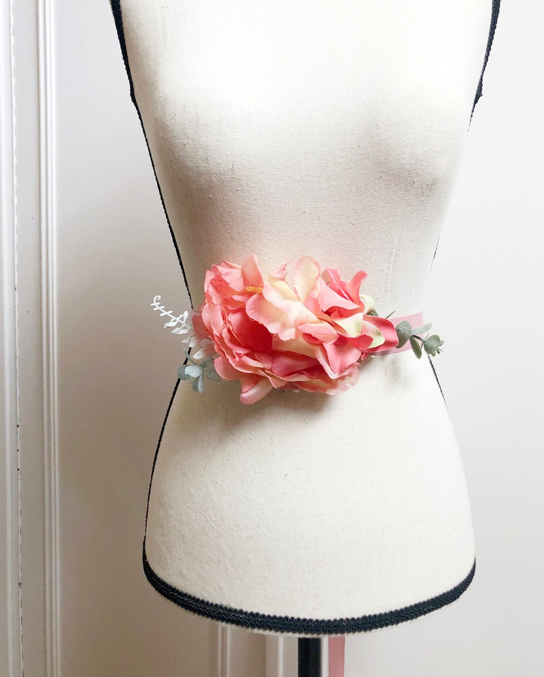 Pink Peach Coral Flower Sash Belt - Floral Autumn Fall Wedding Dress ...