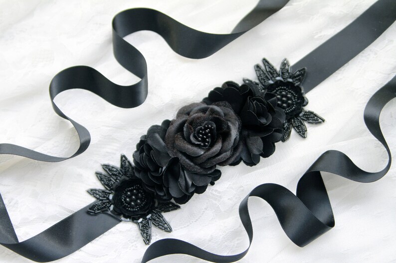Black Bridal Sash Belt Wedding Dress Belts Sashes Floral - Etsy