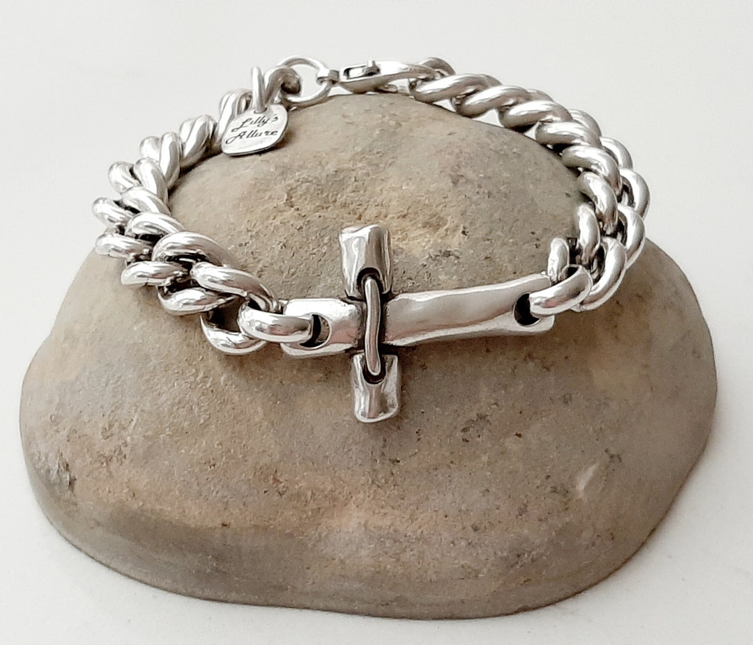 Silver Cross Bracelet for Woman and Man Curb Solid Chain & Link Silver Plated Unique Design Best ...