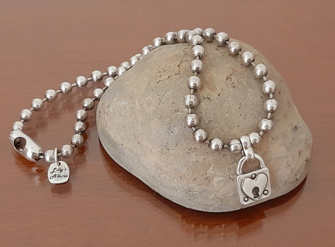 Sterling Silver Plated Ball Chain Necklace: Padlock Pendant, Unique ...