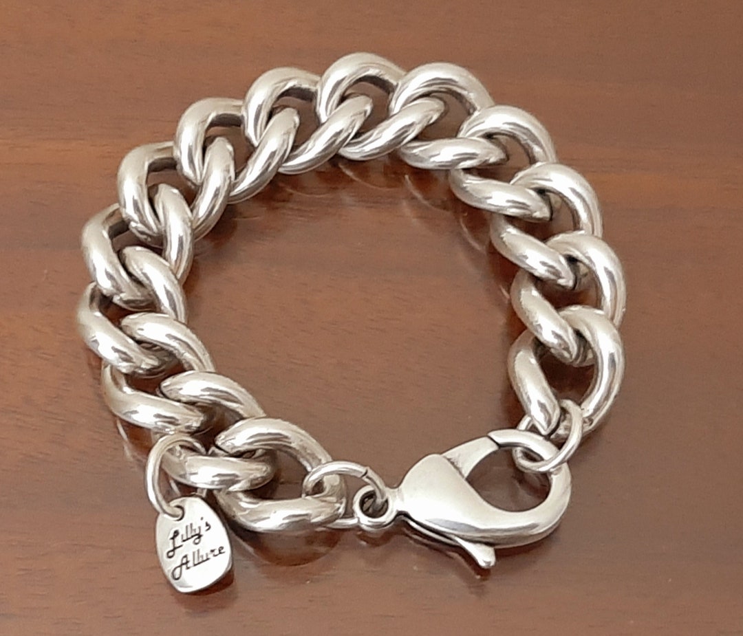 Silver Bracelet for Woman Chain & Link Bracelet Chunky Lobster Closure ...