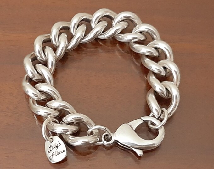 Silver Bracelet for Woman Chain & Link Bracelet Chunky Lobster Closure ...