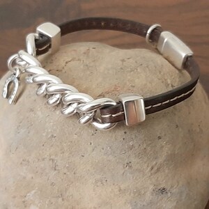 Chain & Link Bracelet Silver and Leather Chunky Chain Bangle Style Best ...