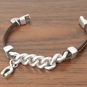 Chain & Link Bracelet Silver and Leather Chunky Chain Bangle Style Best ...