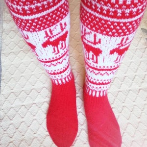 Wool Socks Reindeer Kneehigh Womens Mens Handknit Big Size Warm Cosy ...