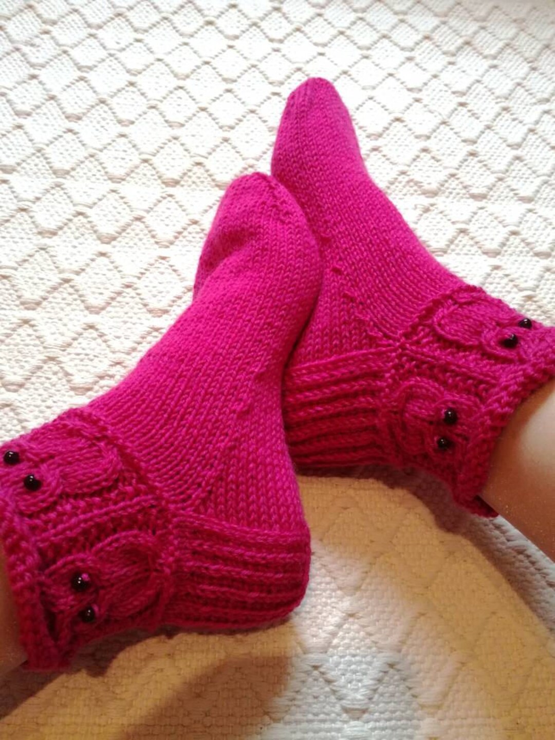 Pink Owls Socks Slippers Womens Warm Cosy Dark Pink Wool Socks ...