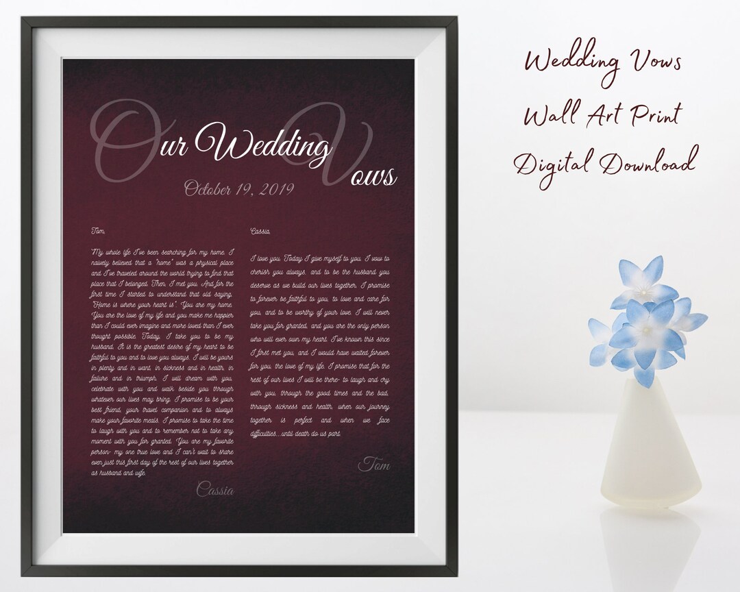 Burgundy Wedding Vow Editable Digital Template - Wall Art Print - Etsy