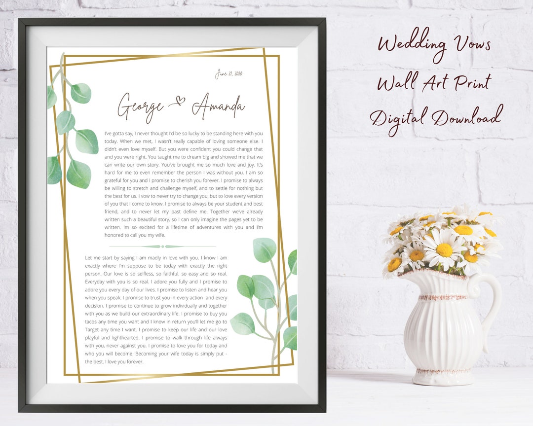Leaf Vine Frame Design Wedding Vow - Editable Digital Template - Wall ...