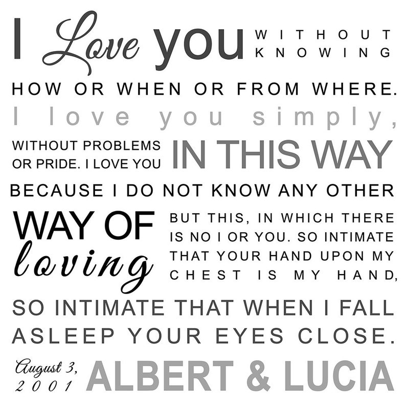 10x10 Custom Script Quote, Pablo Neruda Love Quote, Wall Art Canvas ...