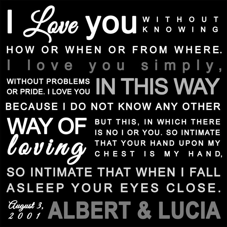 10x10 Custom Script Quote, Pablo Neruda Love Quote, Wall Art Canvas ...