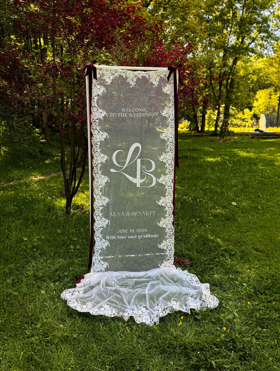 Personalized Lace Wedding Welcome Sign, Rounded Buttom Sheer Ceremony ...