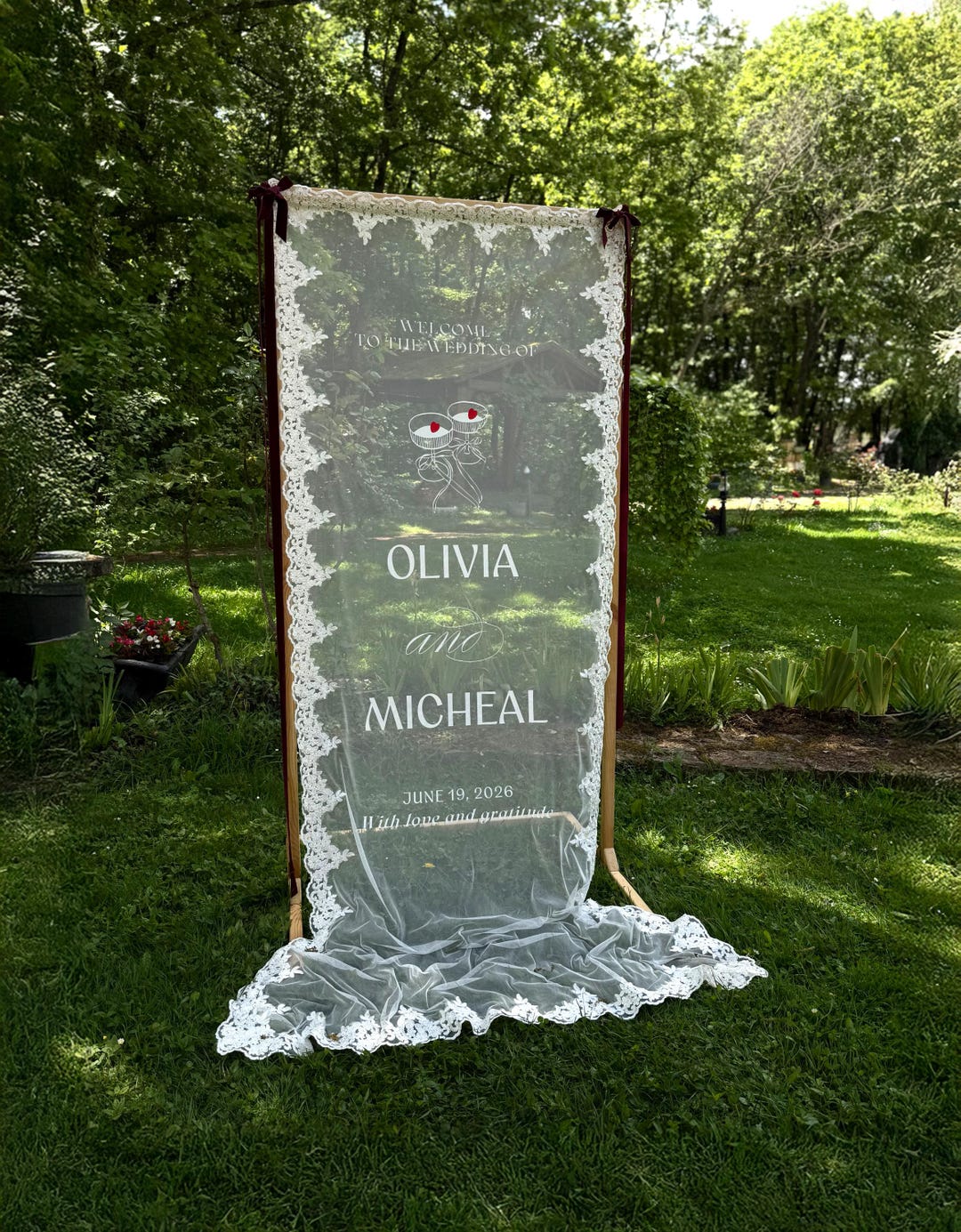 Personalized Lace Welcome Sign, Sheer Tulle Wedding Banner, Fabric ...