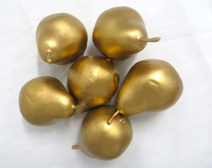 6 Artificial Gold Pears, Fruit, 3.5," Basket Bowl Filler, Home, Kitchen ...