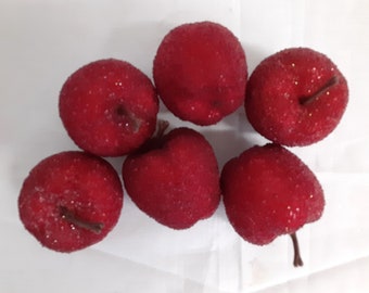 3 Beaded Sugared Fruits, Red Apples, Artificial Fruit, Fake Faux, Home ...