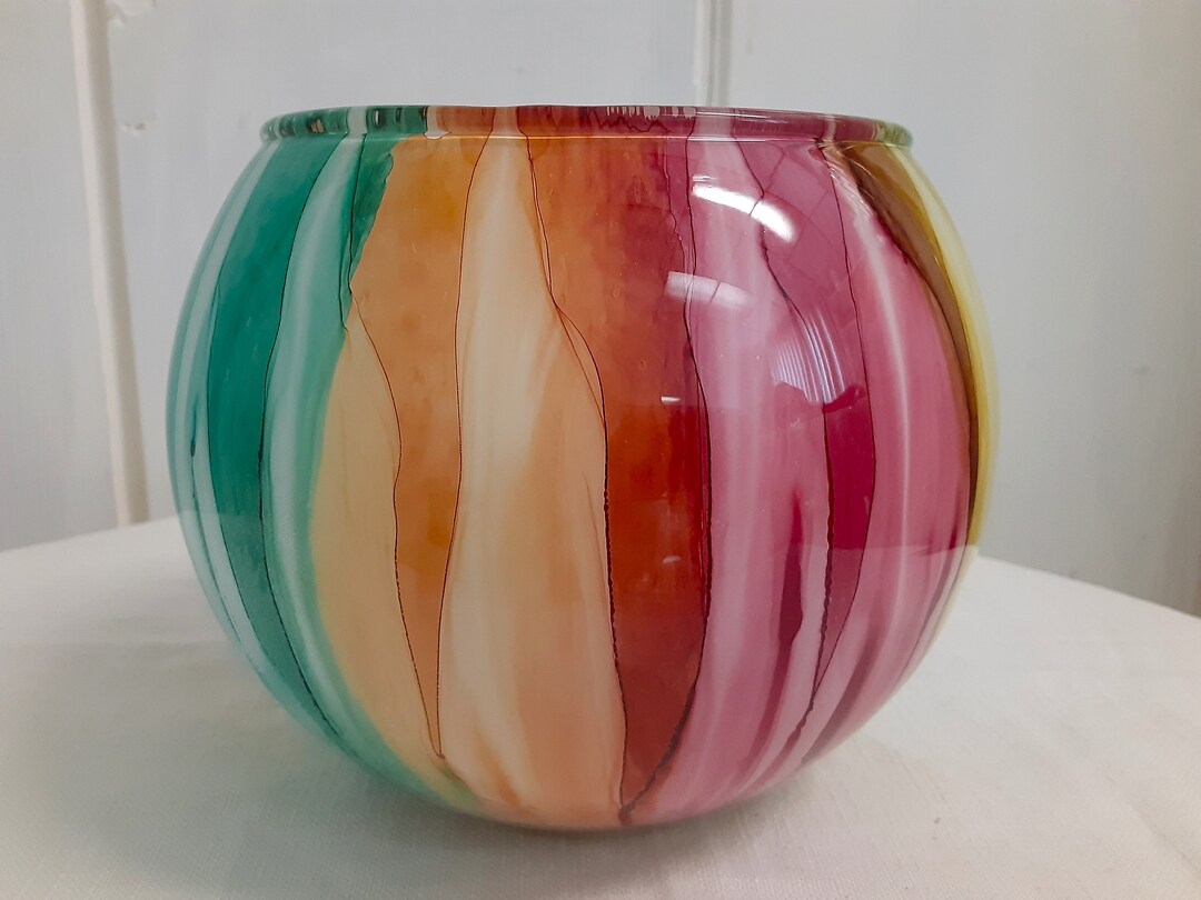 Italian Glass Pot, Round, Hand Painted Pottery, Colorful Vase, Dolce ...