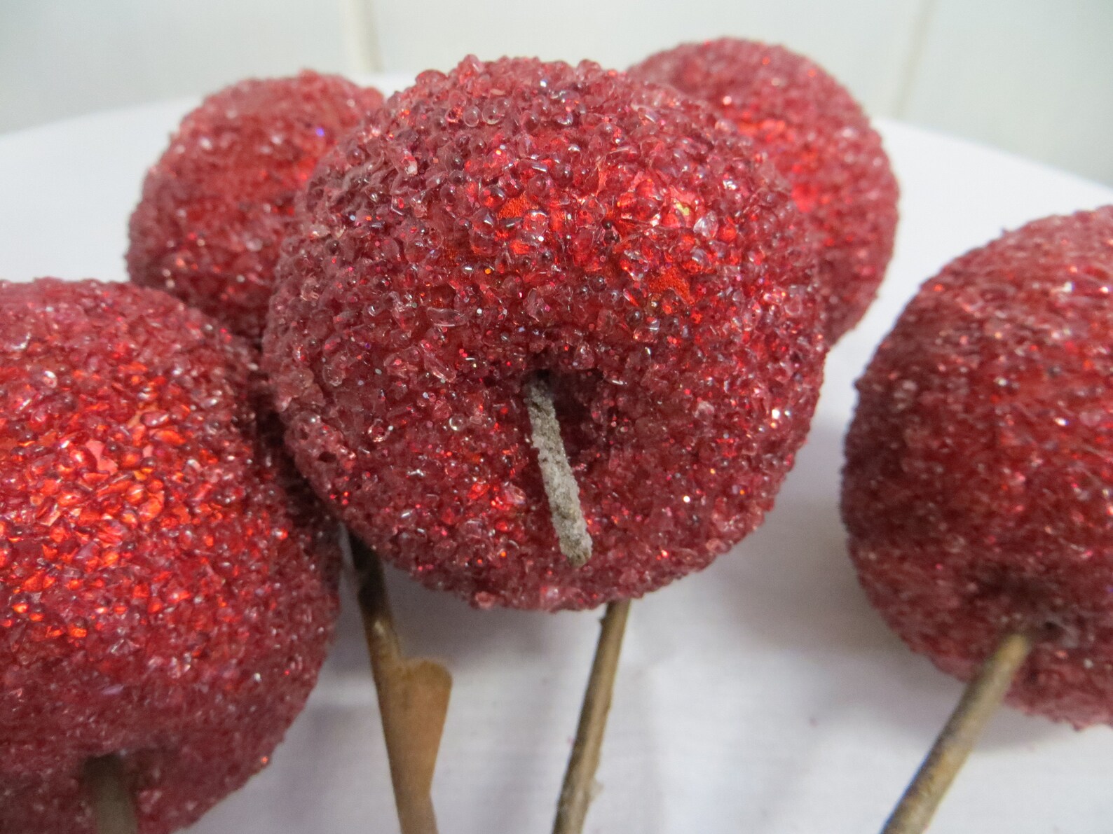 6 Red apples on a stick Beaded sugared fake artificial fruit | Etsy