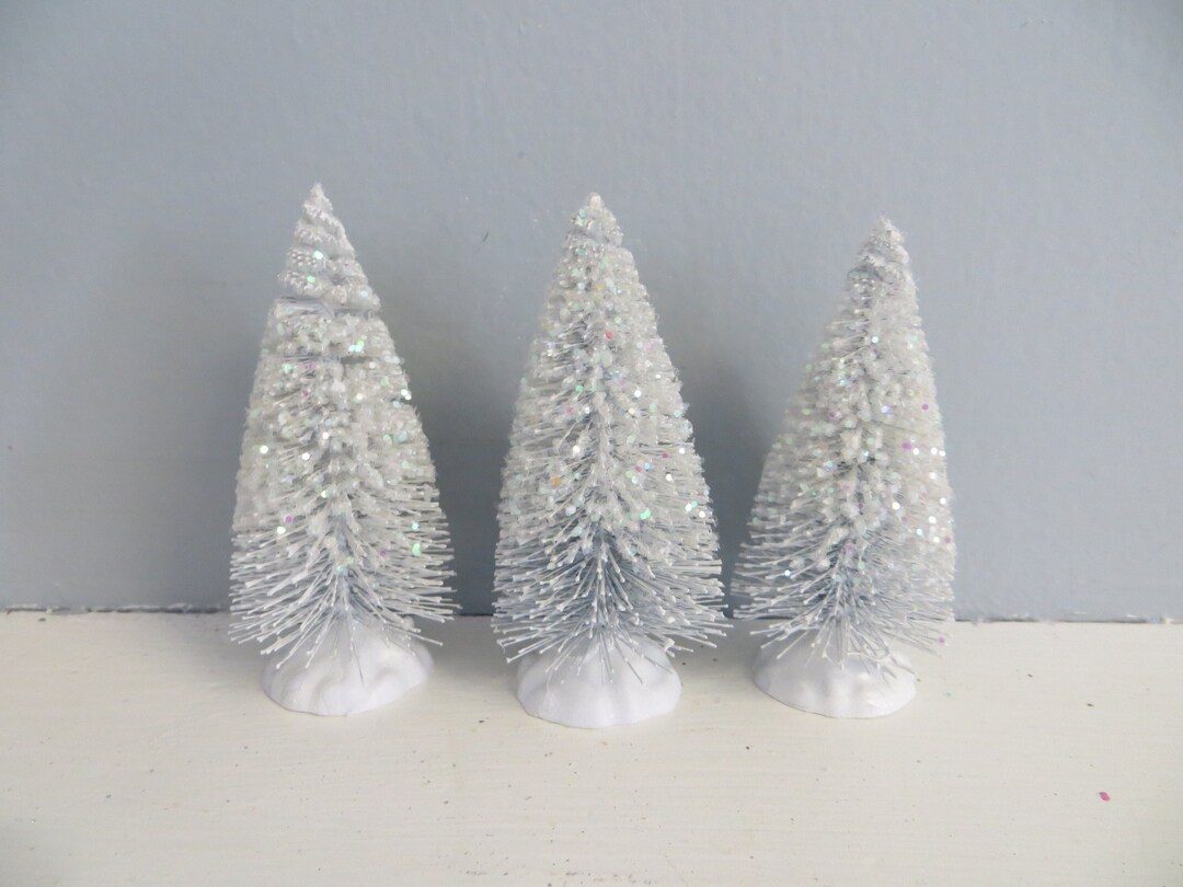 3 Small White Bottle Brush Trees, SET of 3.5 Sisal Trees, Decoration ...