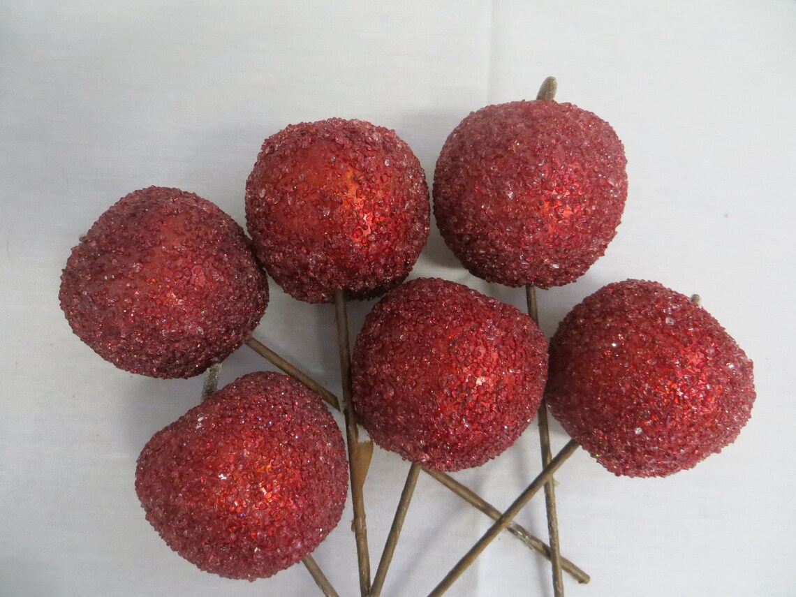 6 Red apples on a stick Beaded sugared fake artificial fruit | Etsy