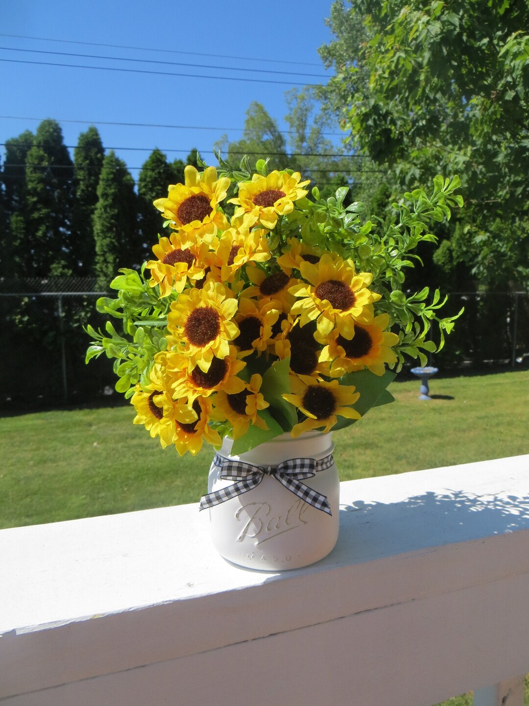 Sunflower Mason Jar, Rustic Home Decor, Farmhouse Kitchen, 13" Small ...