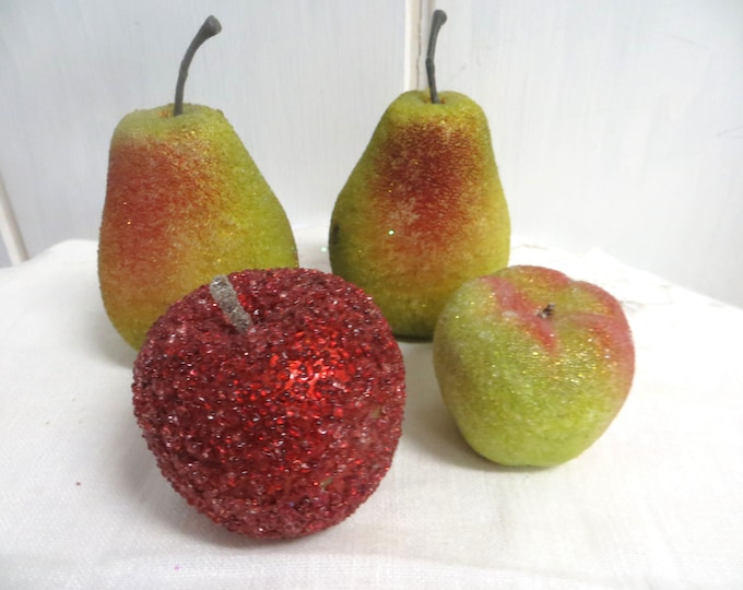 4 Sugared Fruits, Apples, Pears, 2 4, Artificial Fruit, Fake Faux, Home ...