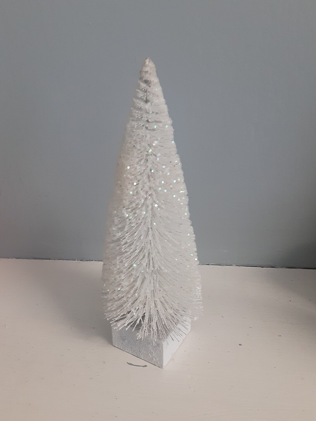 White Bottle Brush Tree, 7, Shabby Vintage Style, Sisal Tree, Glittered ...
