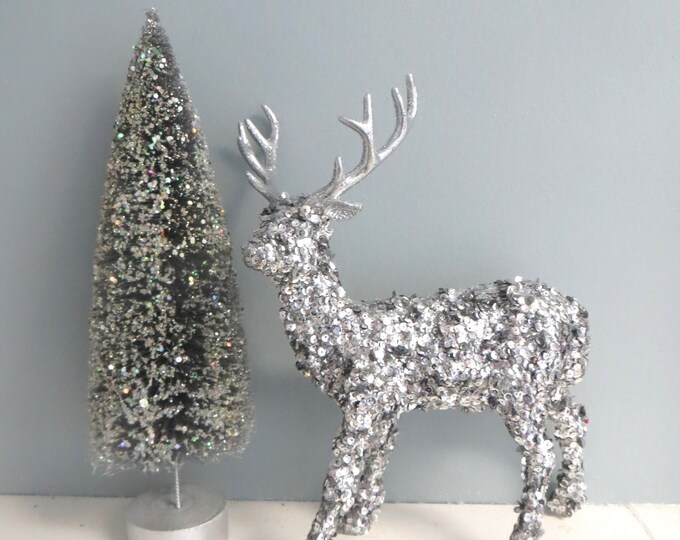 Silver Sequin Deer, Standing up Deer, 12" Tall, Silver Sparkle ...