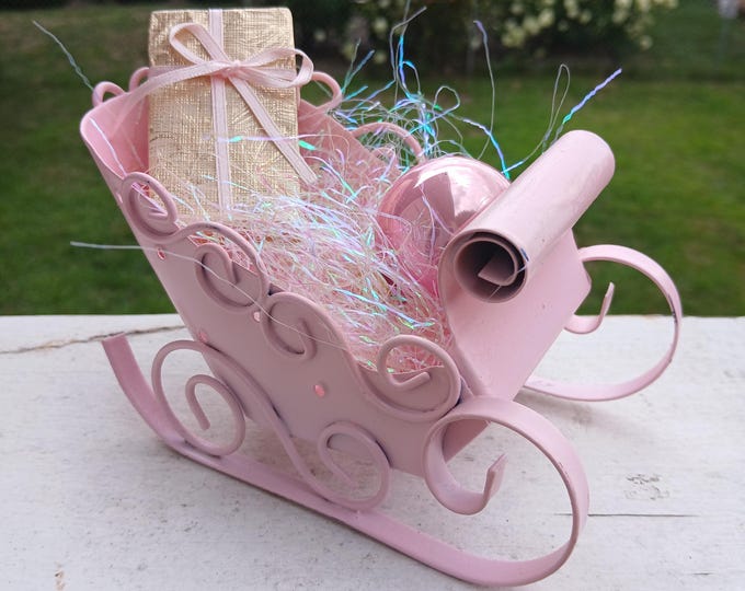 Pink Sled Decoration, Small Sleigh, Shabby, Scrolled, DIY, Hand Painted ...