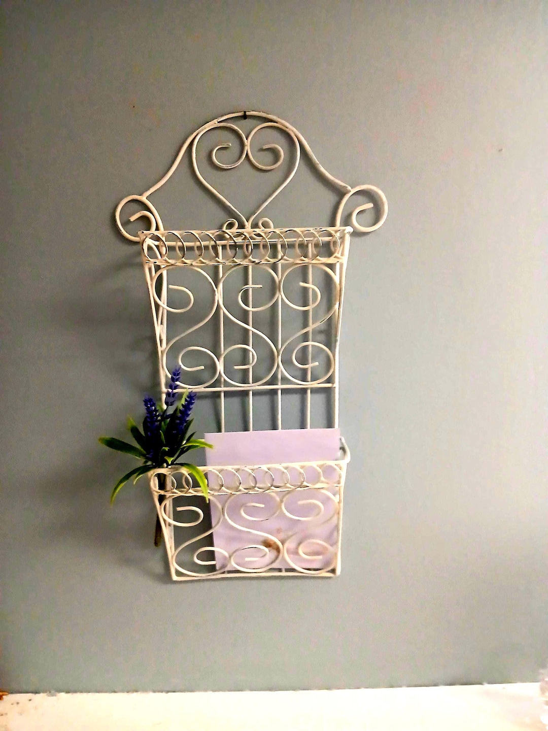 Metal Wall Organizer, Mail Bill Holder, Office, Hanging, Ivory ...