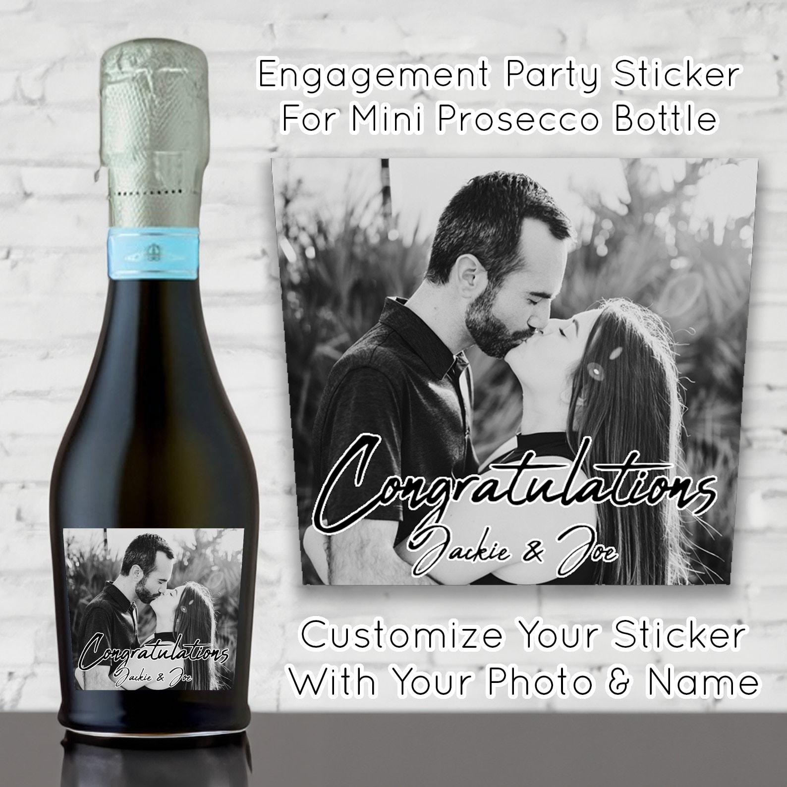 Custom Photo Sticker, Engagement Photo Sticker for Prosecco Bottle ...