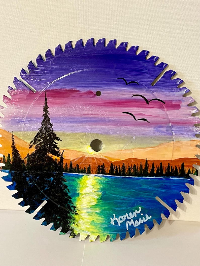 Repurposed Circular Saw Blade Hand Painted With a Colorful Sunset Scene ...