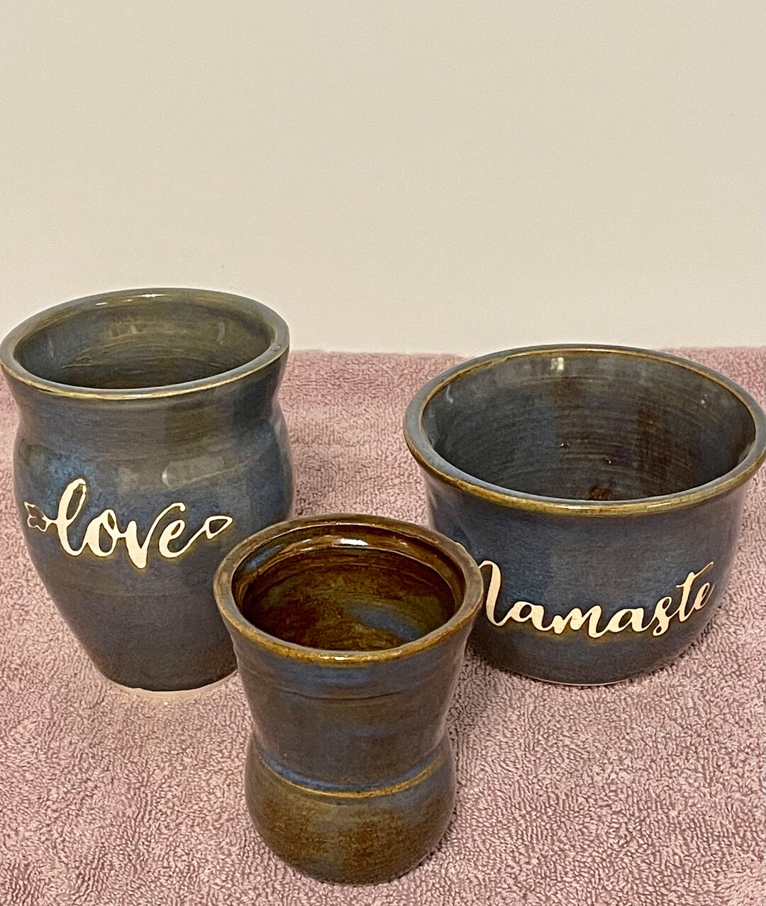 Set of 3 Large Vases in Blue Love Namaste Hand Thrown - Etsy