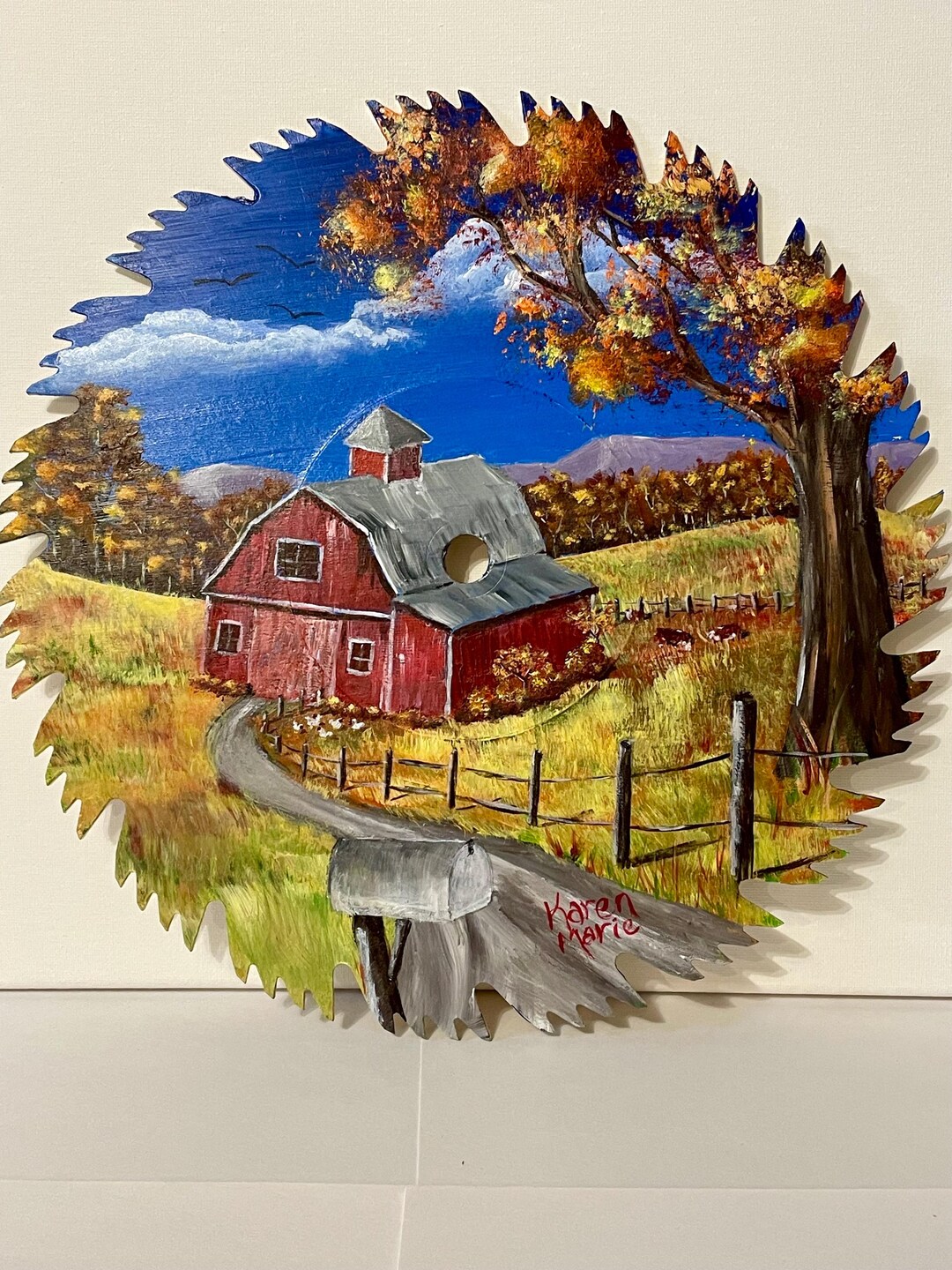 Hand Painted Repurposed Circular Saw Blade With a Colorful Farm Scene ...