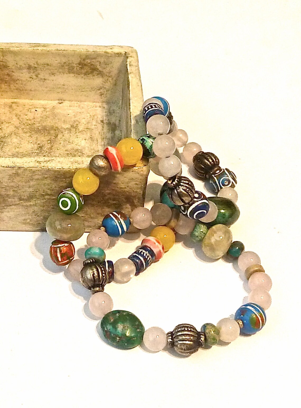 Set Of 3 Beaded Boho Bracelets Three Stack Bracelets Etsy