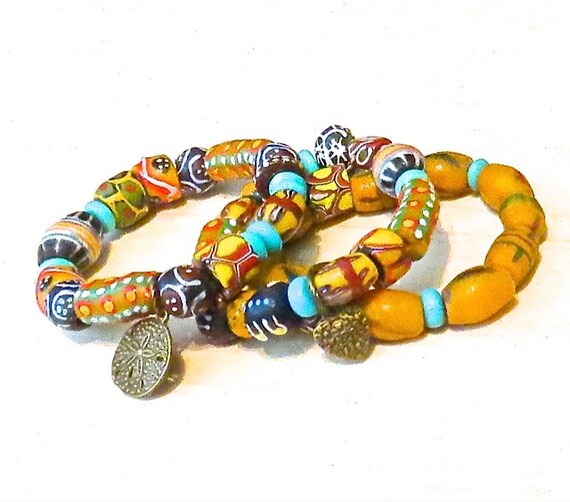 Boho Set Of Three Boho Beaded Bracelets Colourful Stacking Etsy
